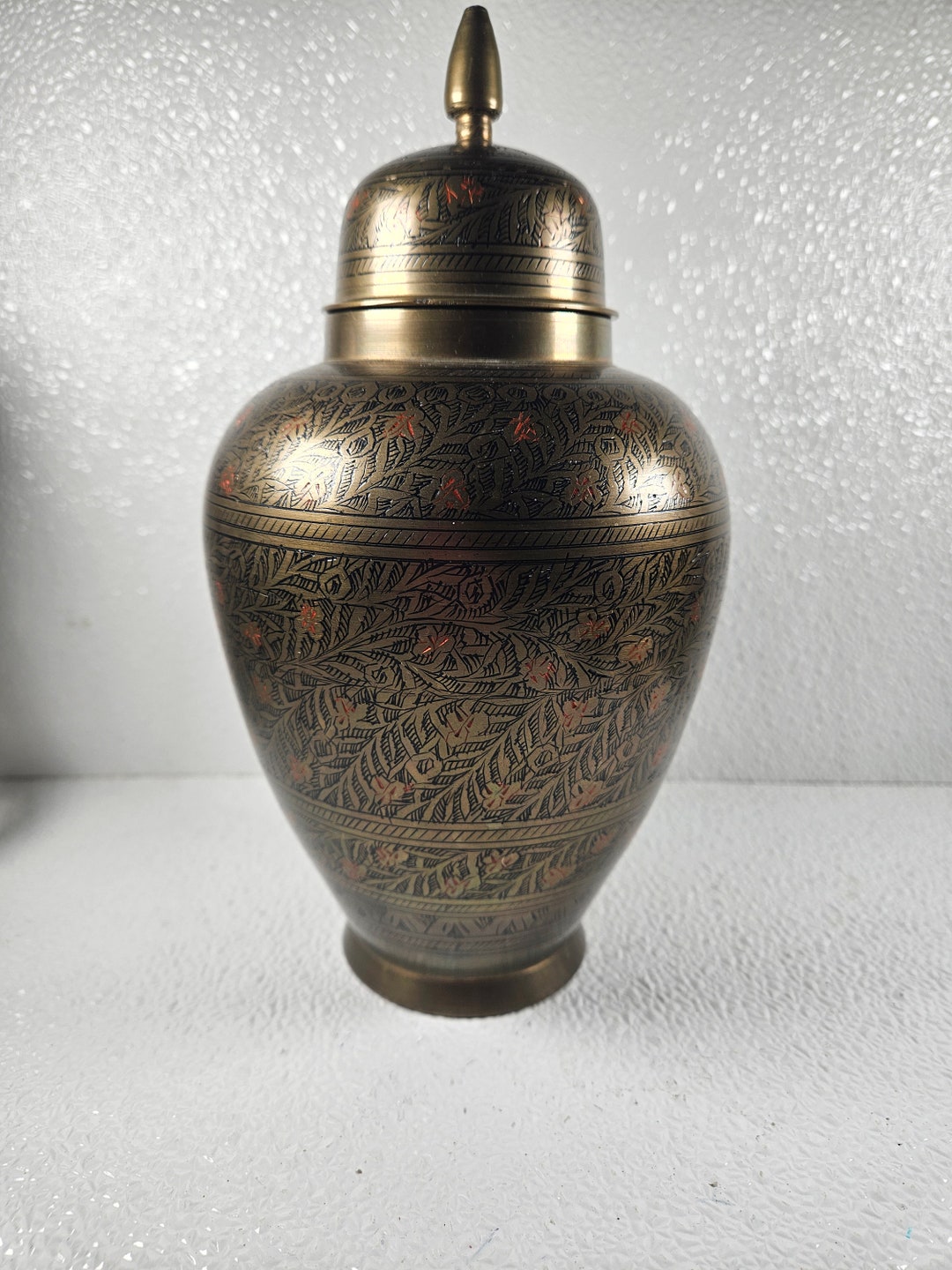 Brass India Urn With Lid. Enamel Painted Design - Etsy