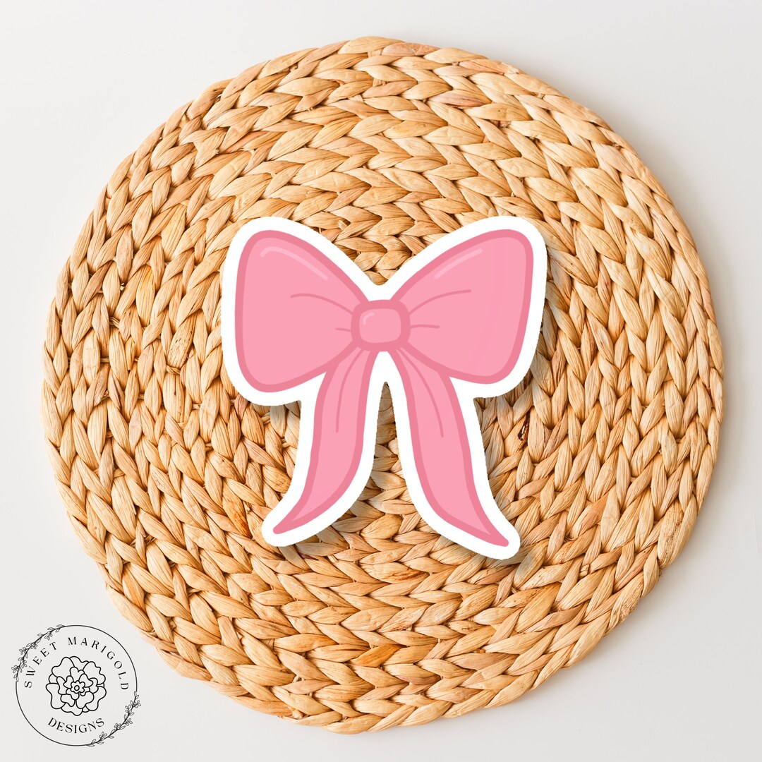 Pink Bow Coquette Style - Hand Drawn, Pink Bow Waterproof Vinyl Sticker ...