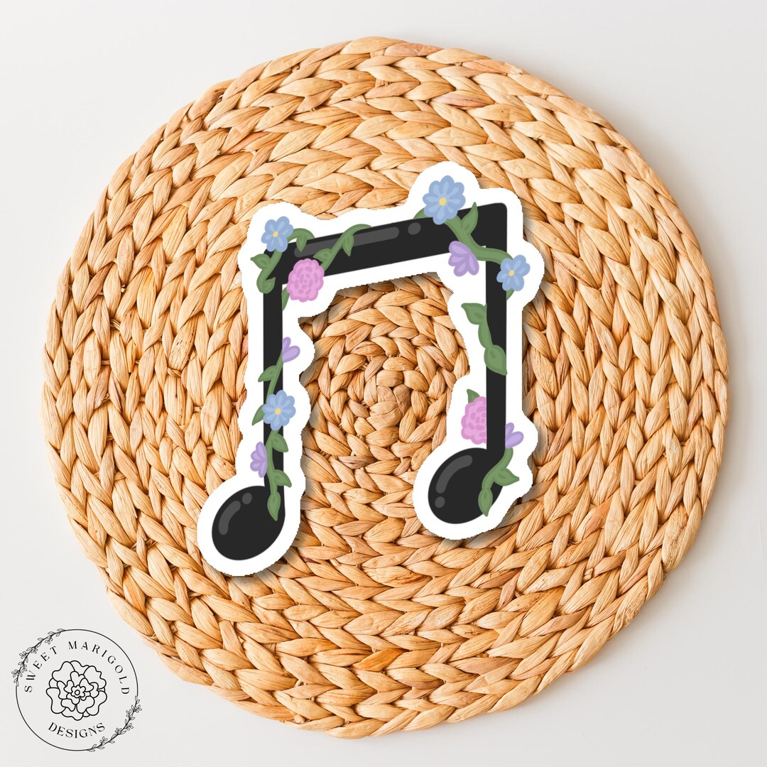 Floral Music Notes Sticker - Hand Drawn, Waterproof Vinyl Sticker for ...