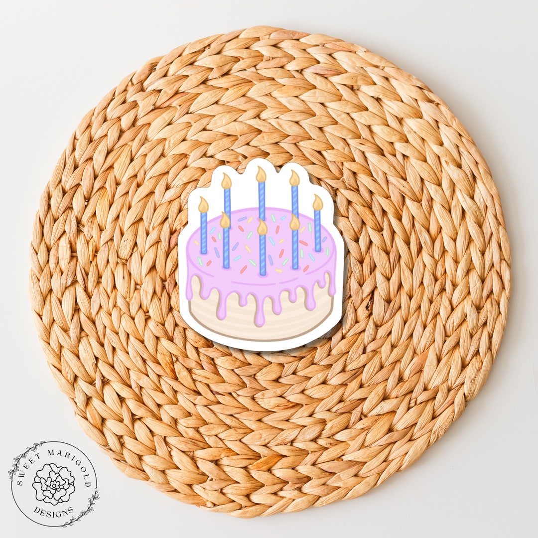 Birthday Cake Sticker: Hand-drawn Waterproof Vinyl Decal - Etsy