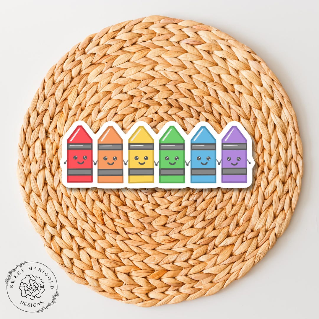 Rainbow Crayon Friends - Hand Drawn, Waterproof Vinyl Sticker for Water ...