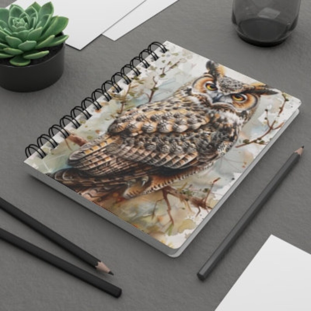 Great Horned Owl Spiral Bound Journal | Art Notebook | Lined Journal ...