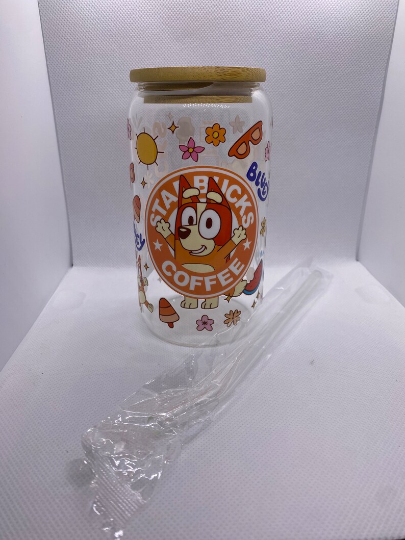 Bluey and Bingo Glass Can Cups With Glass Straw - Etsy