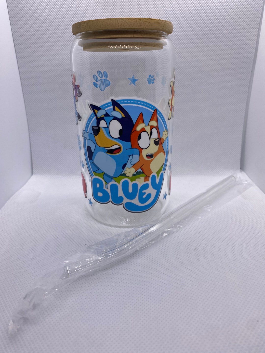 Bluey and Bingo Glass Can Cups With Glass Straw - Etsy