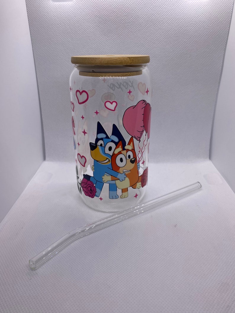 Bluey and Bingo Glass Can Cups With Glass Straw - Etsy