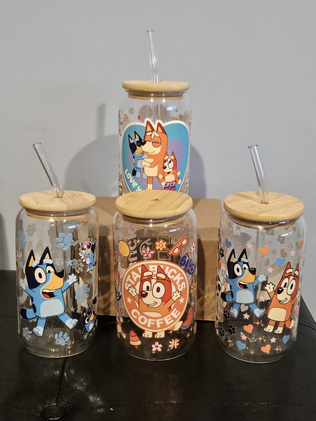 Bluey and Bingo Glass Can Cups With Glass Straw - Etsy