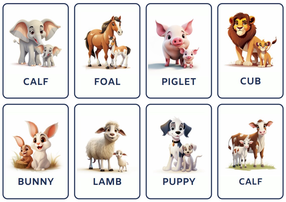 Baby Animal Flash Cards - 16 Unique Baby Animals -printable - Instant ...