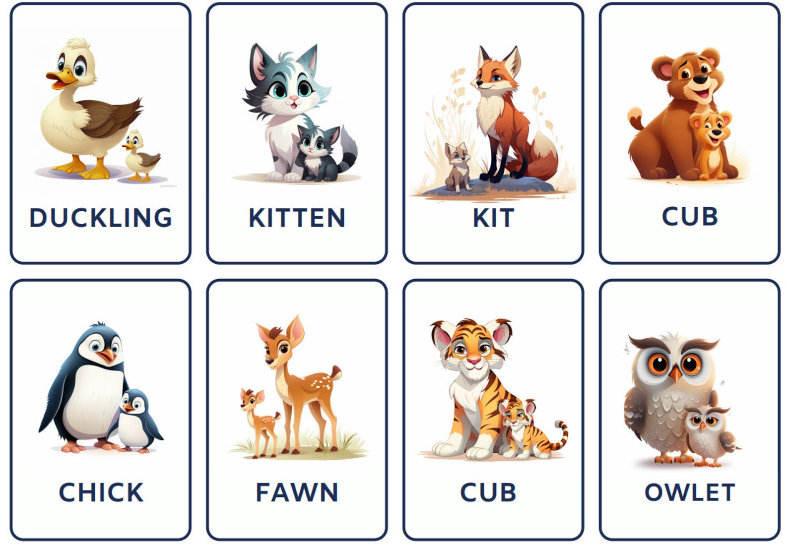 Baby Animal Flash Cards - 16 Unique Baby Animals -printable - Instant ...
