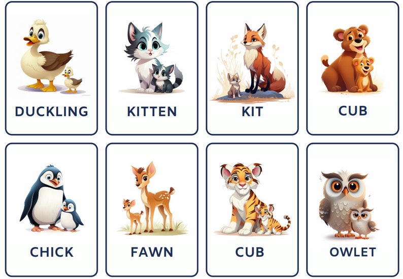 Baby Animal Flash Cards - 16 Unique Baby Animals -printable - Instant ...