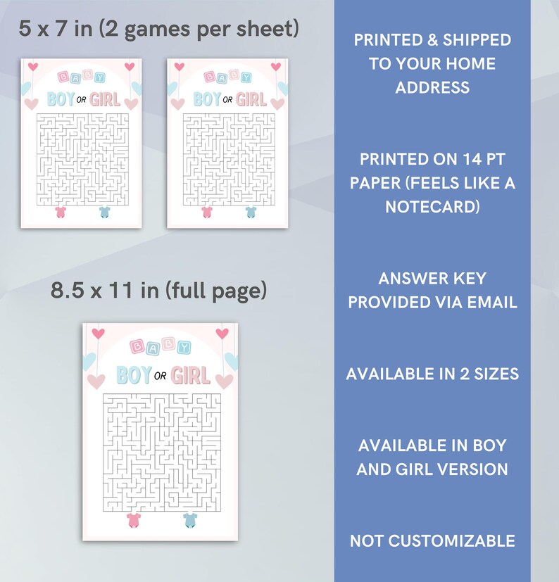 PRINTED & SHIPPED - Printable Gender Reveal Puzzle Maze Game | Gender Reveal Labyrinth | Boy or ...
