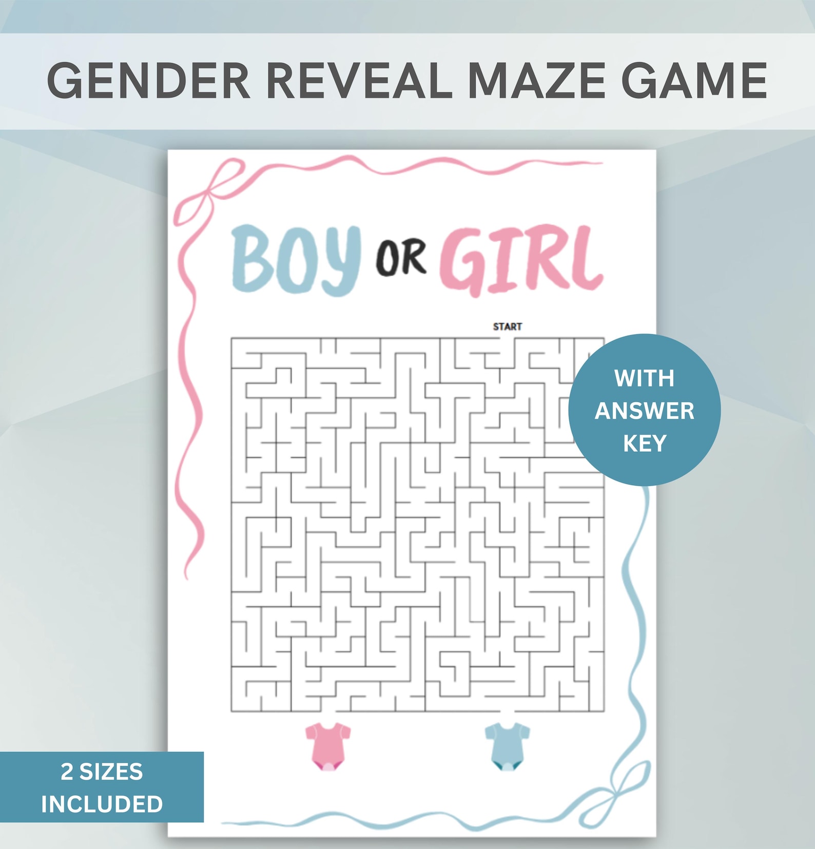 Printable Gender Reveal Puzzle Maze Game | Bow Gender Reveal Labyrinth ...