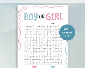 Printable Gender Reveal Puzzle Maze Game | Bow Gender Reveal Labyrinth | Blue and Pink Gender ...