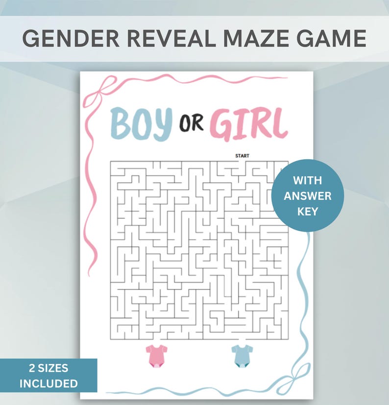 Printable Gender Reveal Puzzle Maze Game | Bow Gender Reveal Labyrinth ...