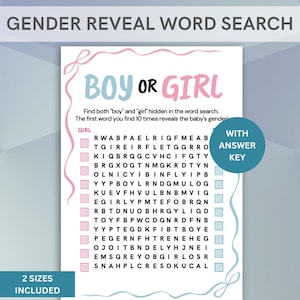 Printable Gender Reveal Word Search Game | Gender Reveal Bow Word Hunt ...