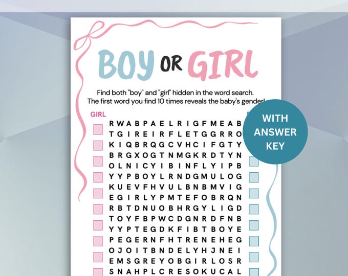 Printable Gender Reveal Word Search Game | Gender Reveal Bow Word Hunt ...
