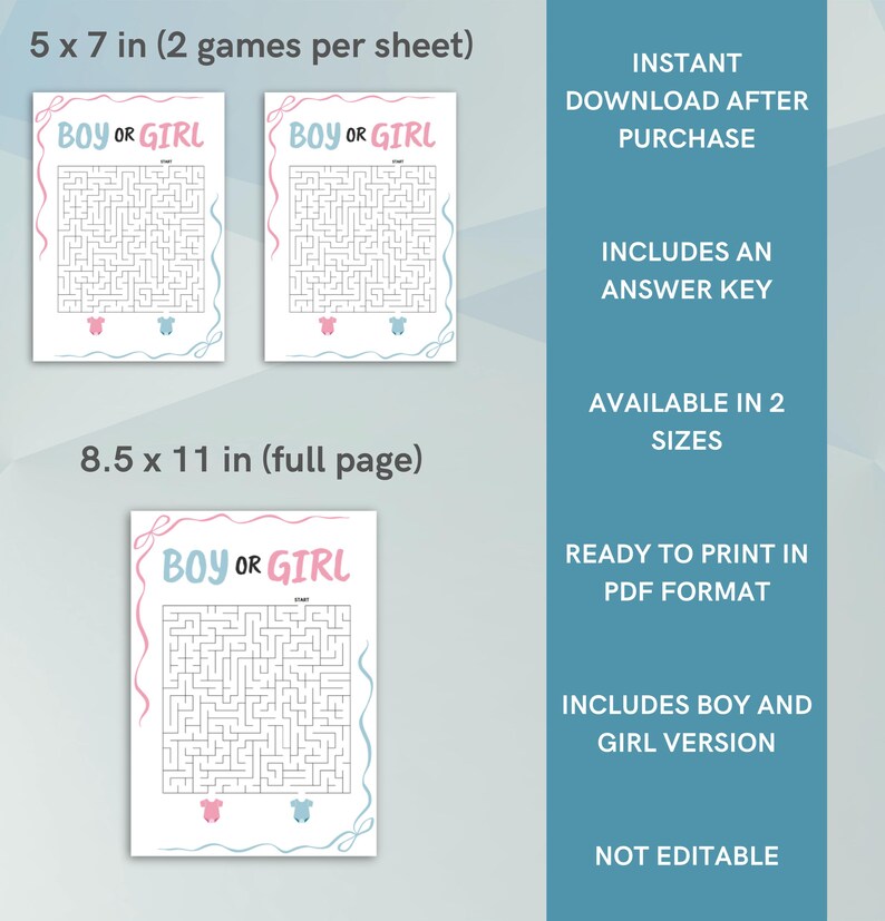 Printable Gender Reveal Puzzle Maze Game | Bow Gender Reveal Labyrinth ...
