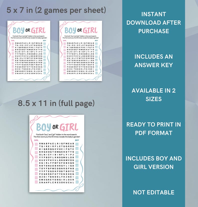 Printable Gender Reveal Word Search Game | Gender Reveal Bow Word Hunt ...