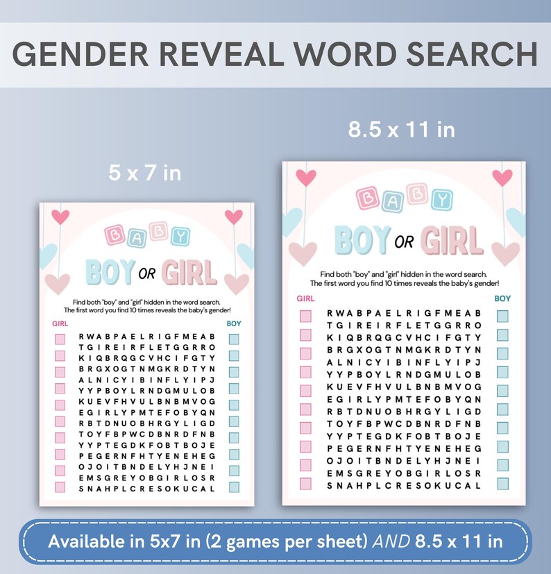 Printable Gender Reveal Word Search Game | Gender Reveal Word Search ...