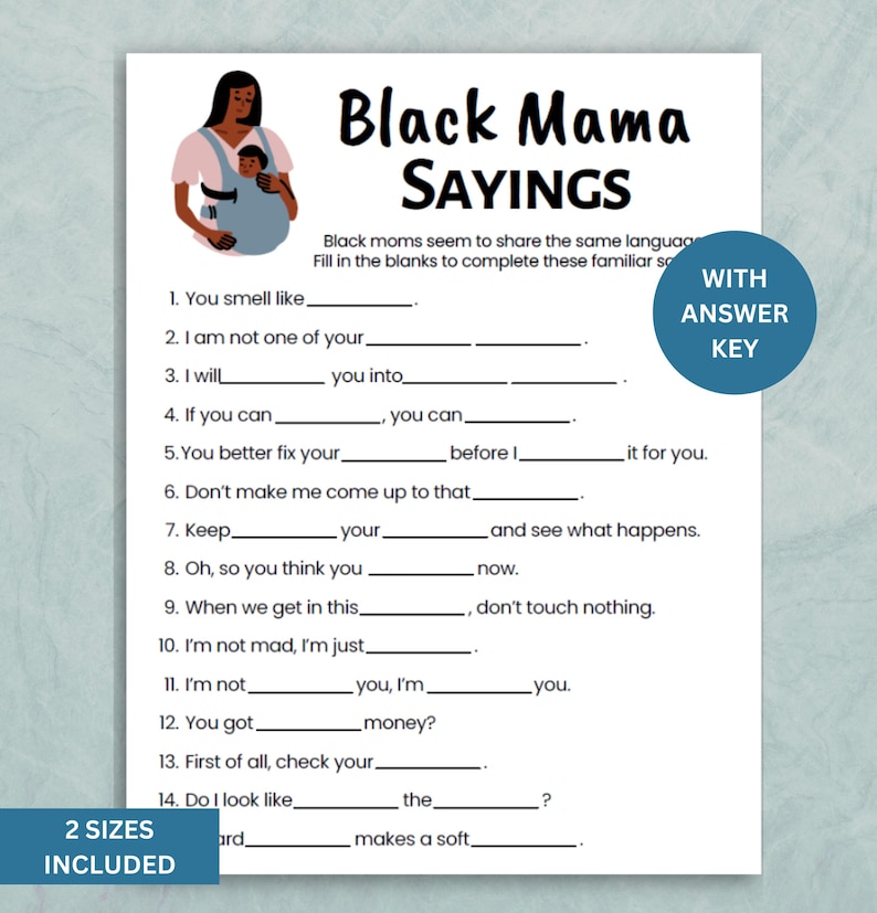 Black Mama Sayings Game | Black Baby Shower Game | Black Mama Sayings ...