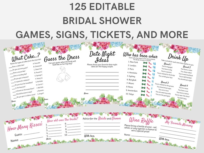 Editable Bridal Shower Games Hydrangea Bridal Shower Games - Etsy
