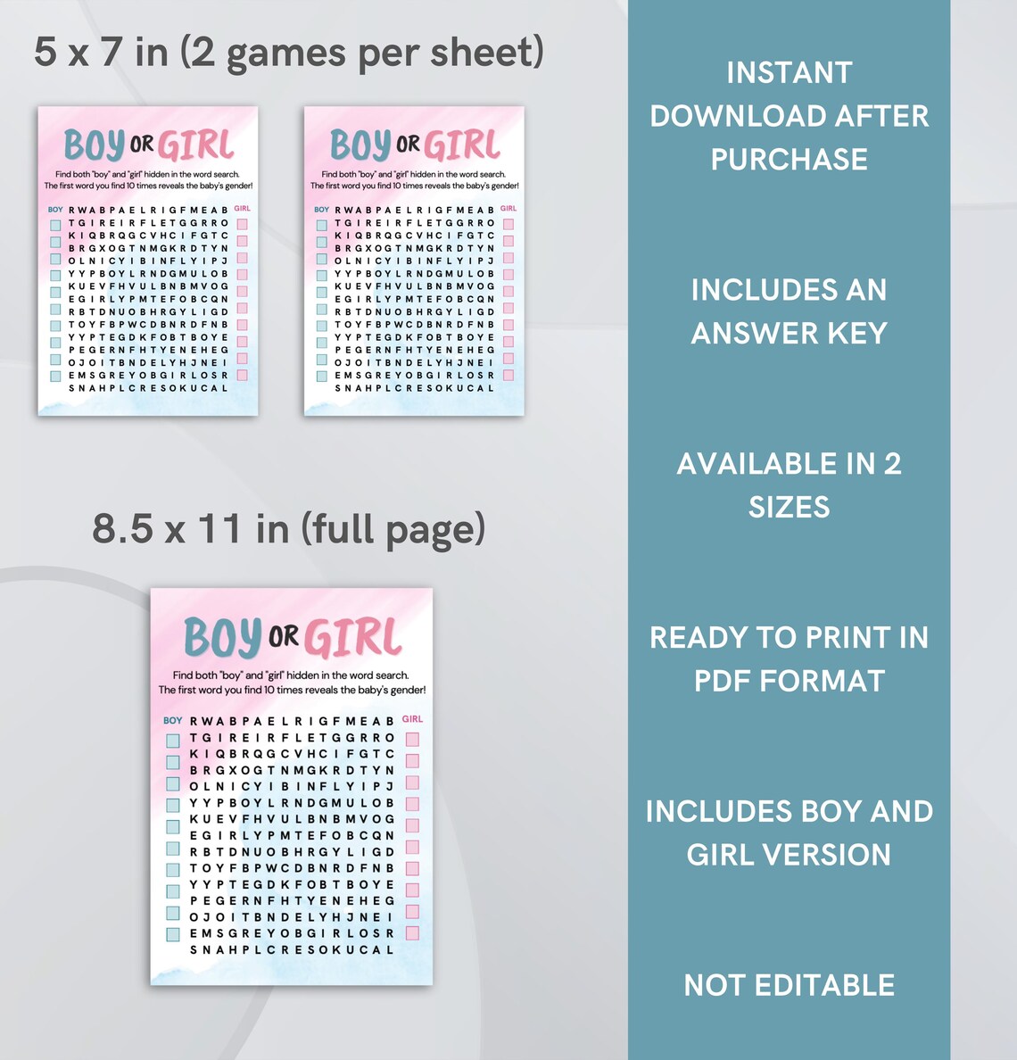 Printable Gender Reveal Word Search Game | Gender Reveal Word Hunt ...