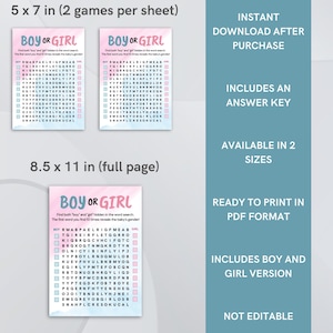 Printable Gender Reveal Word Search Game | Gender Reveal Word Hunt ...