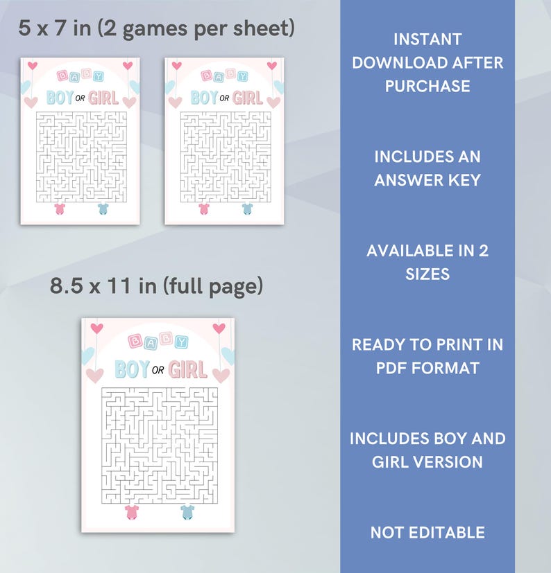 Printable Gender Reveal Puzzle Maze Game | Gender Reveal Labyrinth | Blue and Pink Gender Reveal ...