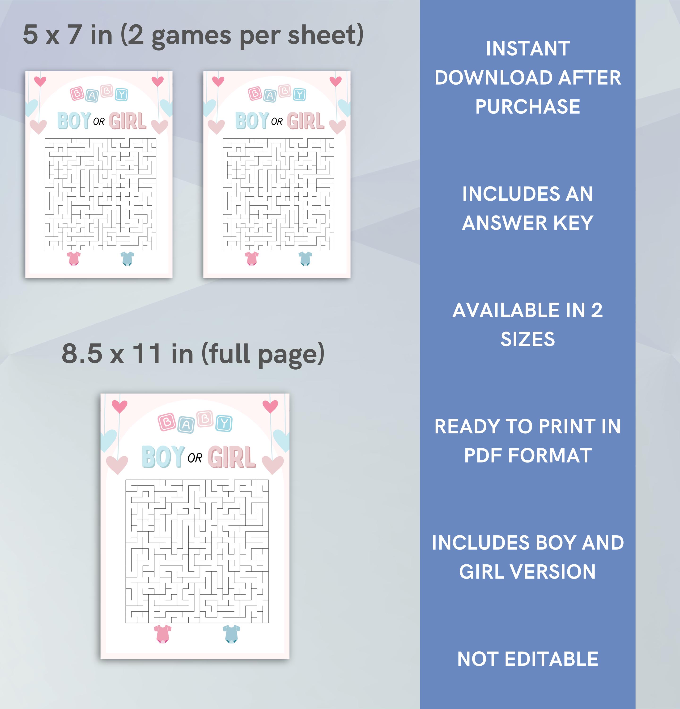Printable Gender Reveal Puzzle Maze Game | Gender Reveal Labyrinth ...