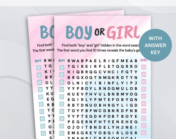 Printable Gender Reveal Word Search Game | Gender Reveal Word Hunt ...