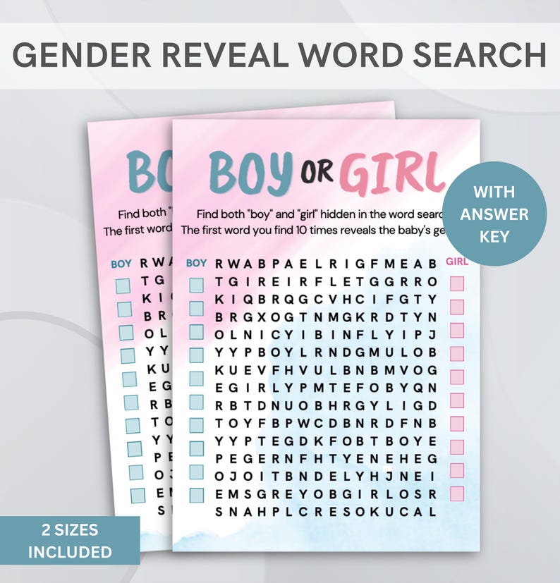 Printable Gender Reveal Word Search Game | Gender Reveal Word Hunt ...