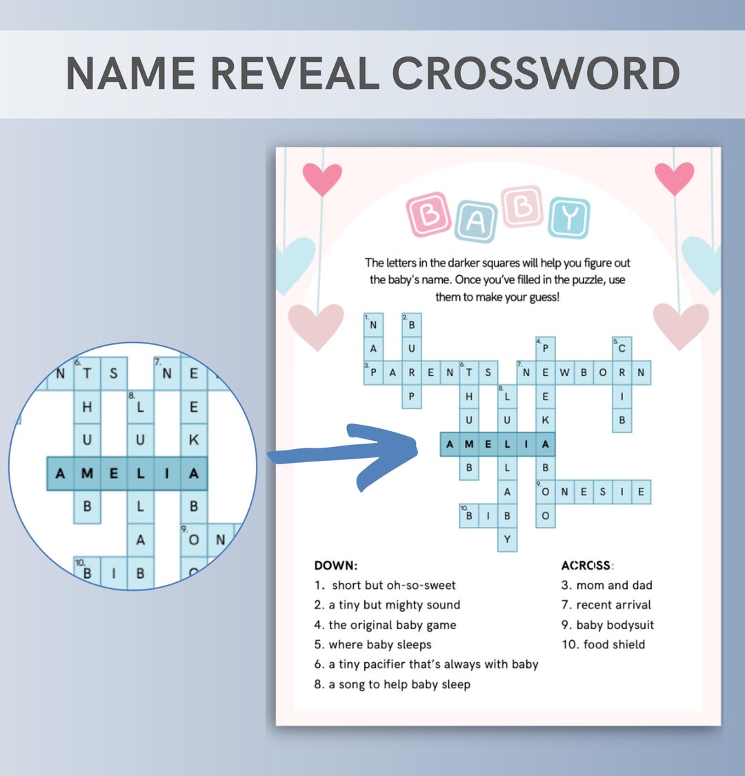 Customized Name Reveal Crossword Game | Name Announcement ...