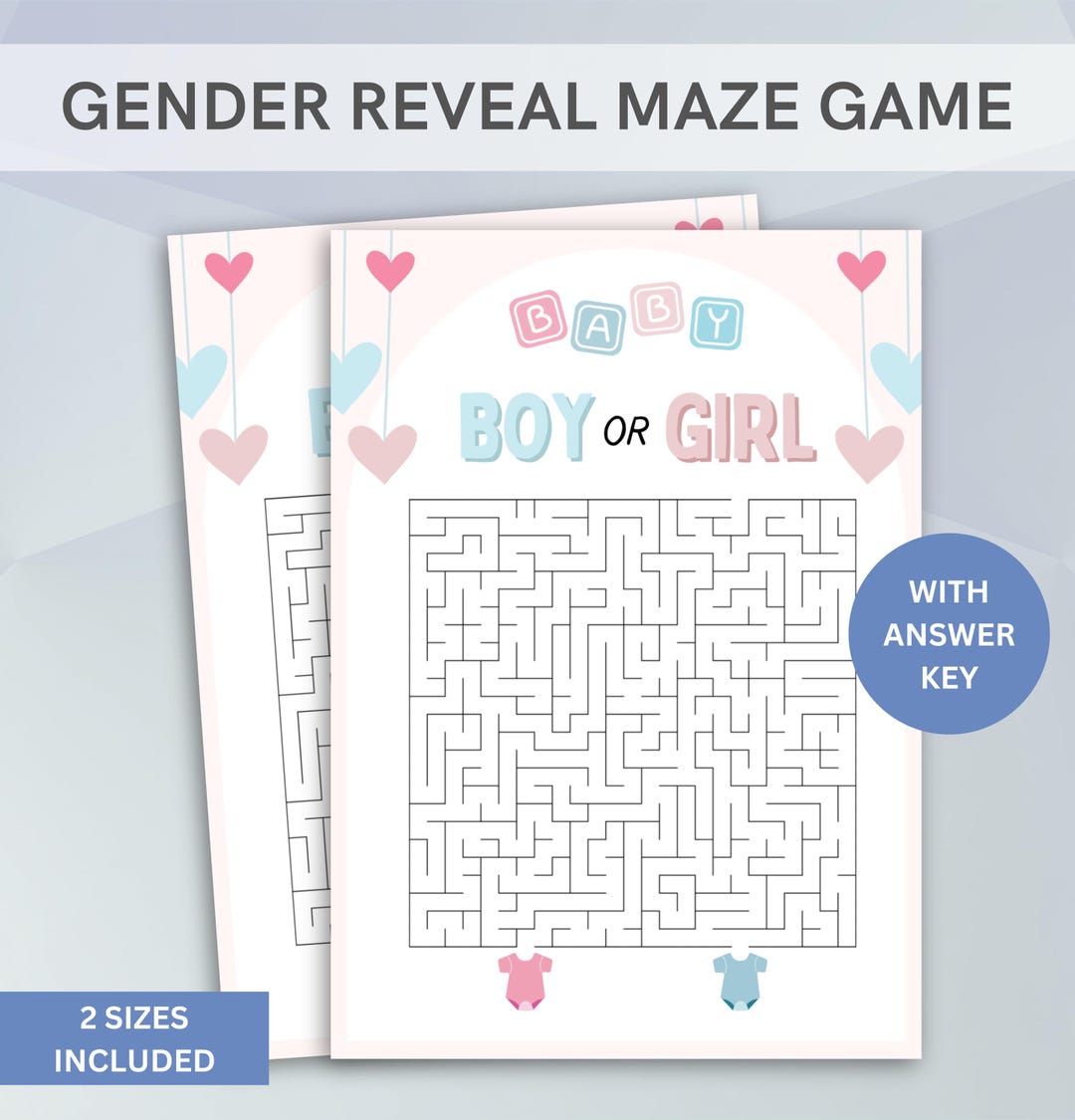 Printable Gender Reveal Puzzle Maze Game | Gender Reveal Labyrinth | Blue and Pink Gender Reveal ...