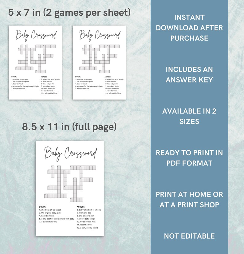 Printable Baby Shower Crossword Game | Baby Crossword Game ...