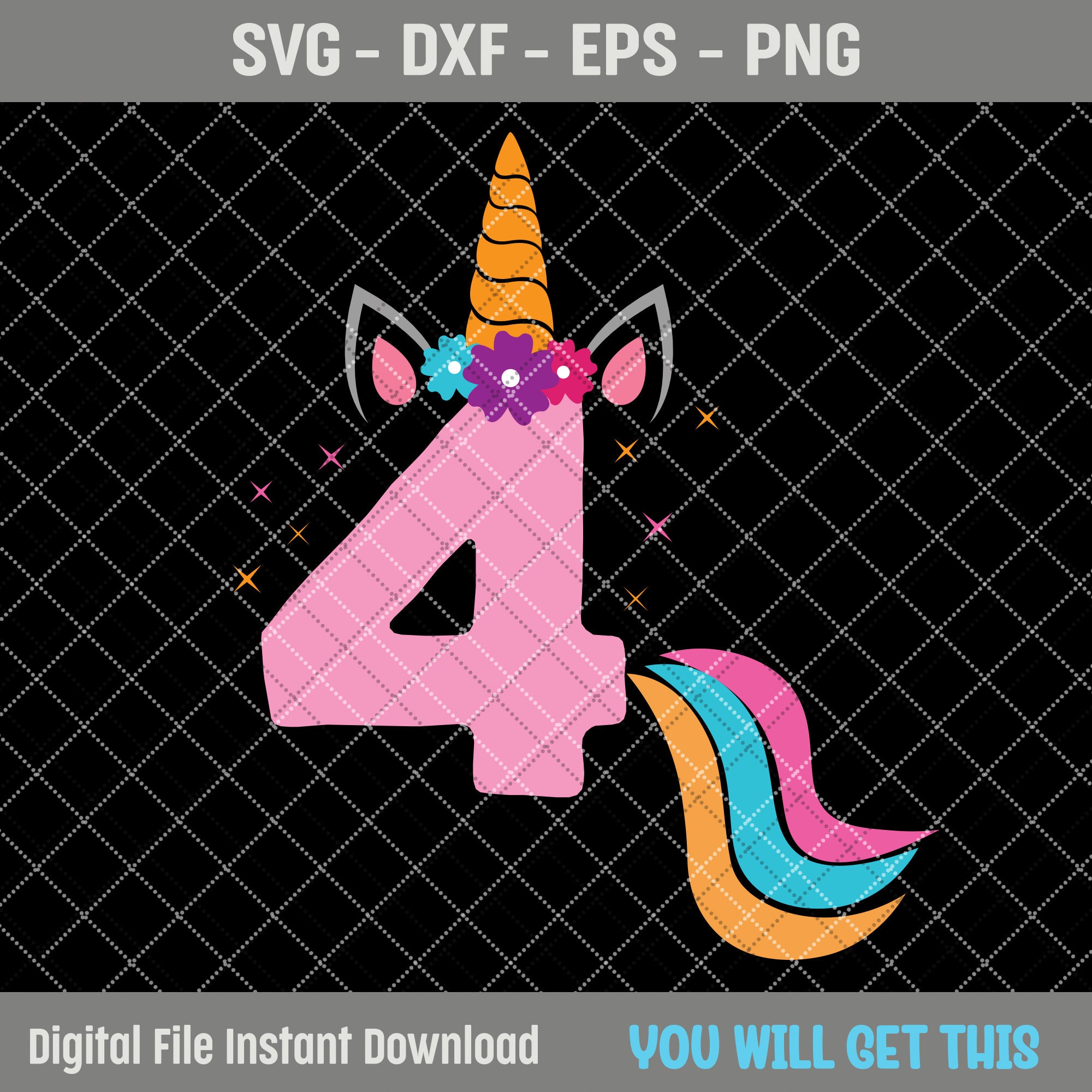 Unicorn 4 Birthday Girl Svg, Fourth Birthday Baby Girl Svg, 4 Years Old ...