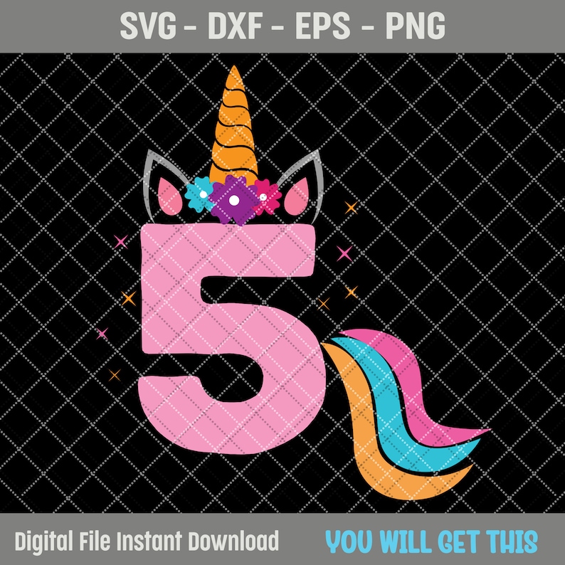 Unicorn 5 Birthday Girl Svg, Fifth Birthday Baby Girl Svg, 5 Years Old ...