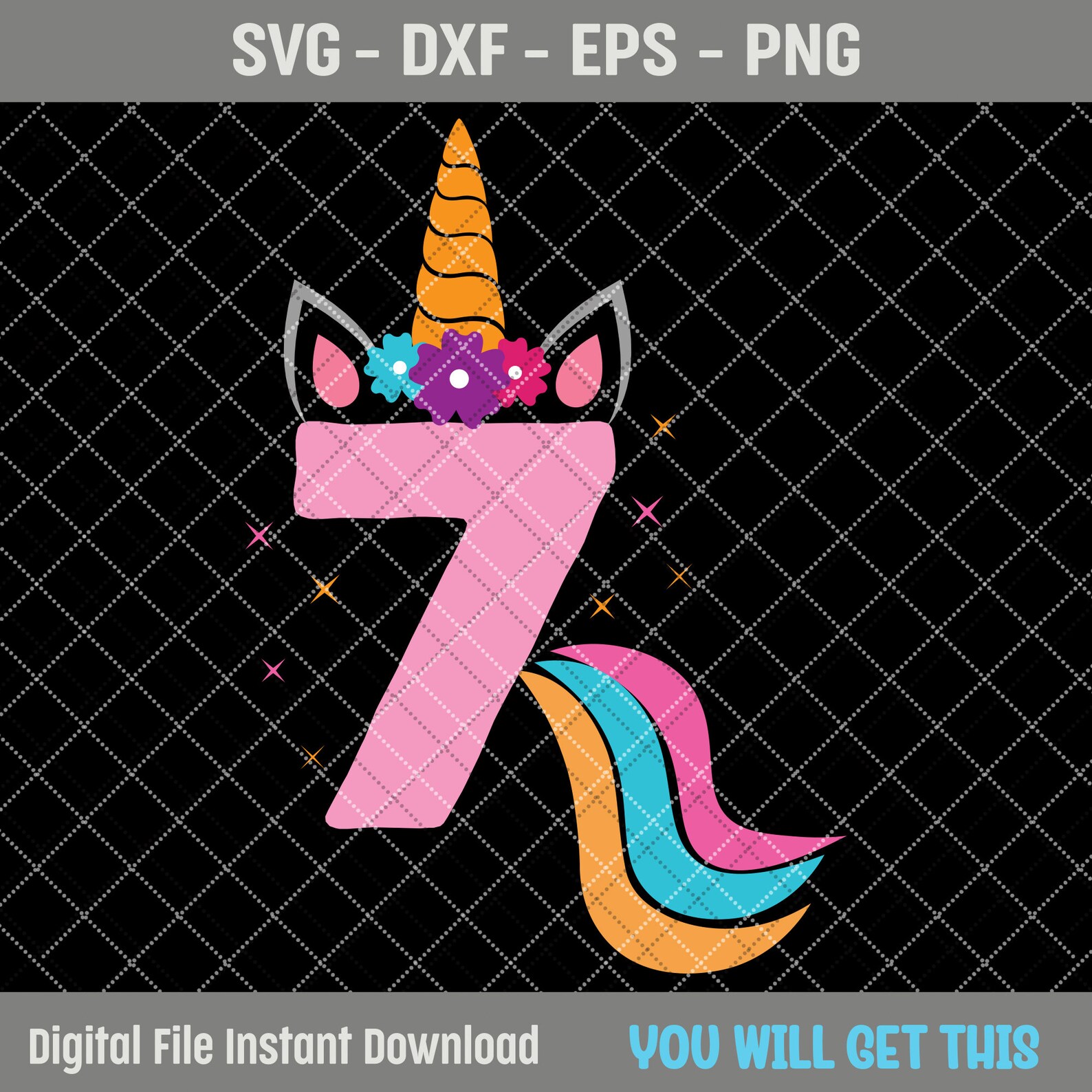 Unicorn 7 Birthday Girl Svg, Seventh Birthday Baby Girl Svg, 7 Years ...