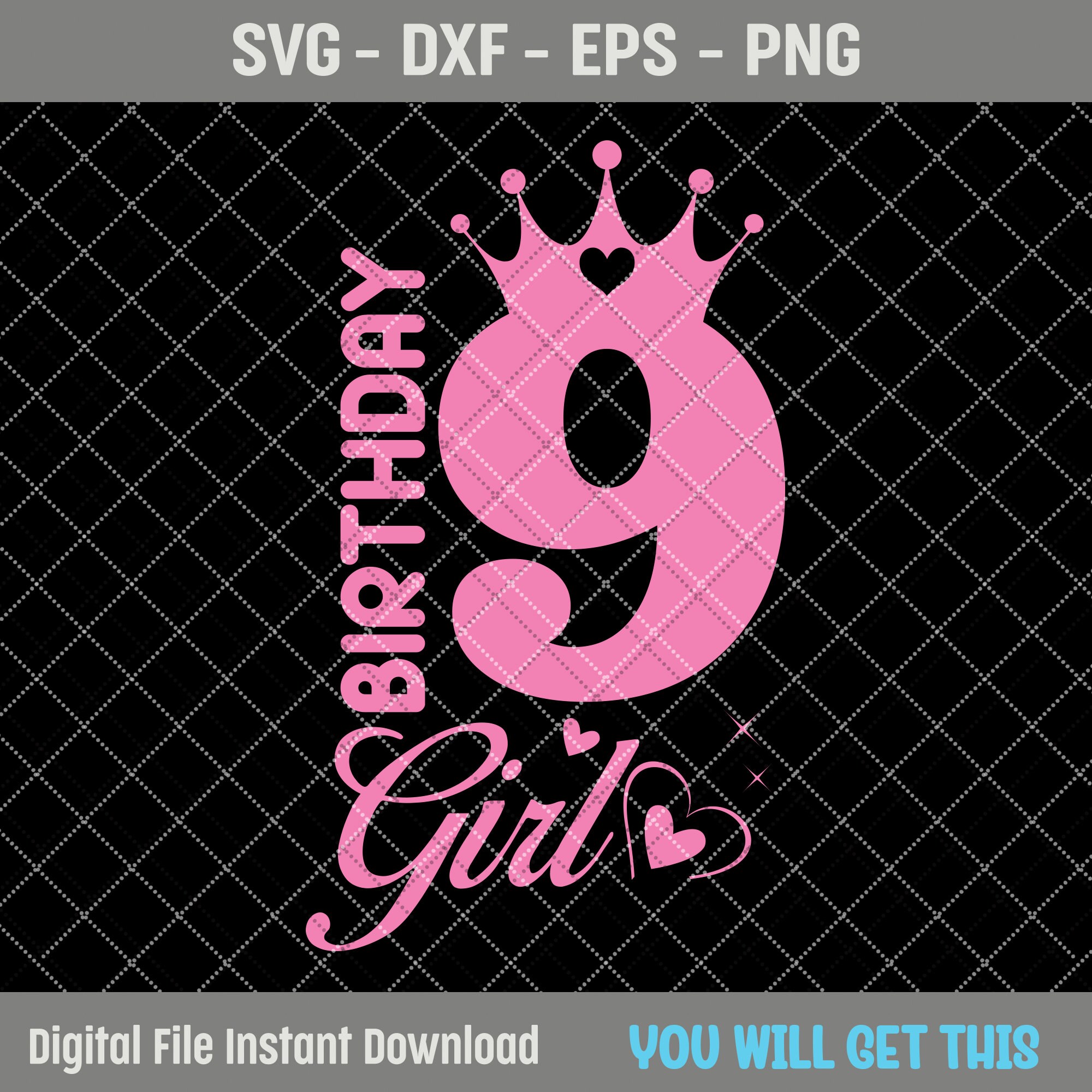9th Birthday SVG, 9 Years Old Birthday Girl Svg, Birthday Party ...