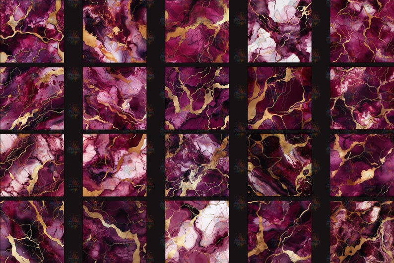 20 Marble Maroon & Gold Seamless Patterns Digital Paper Instant ...
