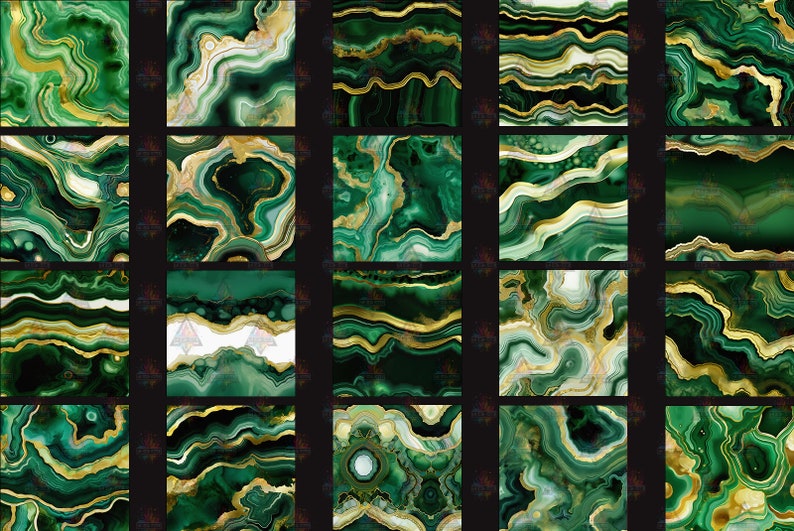 20 Agate Geode Green & Gold Seamless Patterns Digital Paper Instant ...