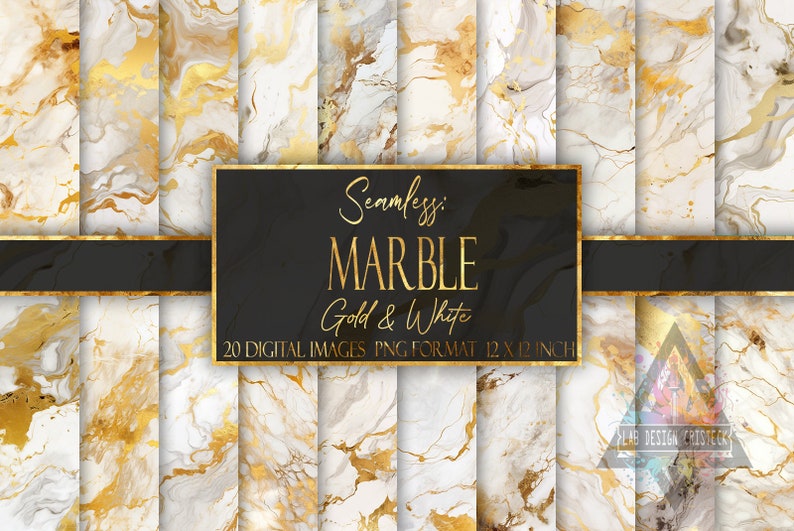 20 Marble White & Gold Seamless Patterns Digital Paper Instant Download ...