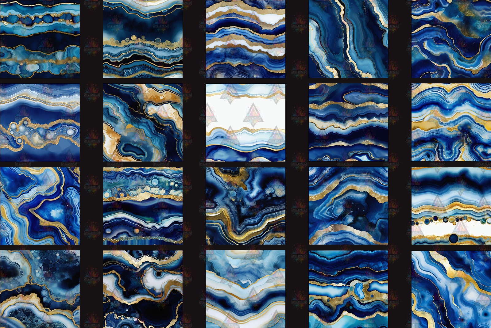 20 Agate Geode Blue & Gold Seamless Patterns Digital Paper - Etsy