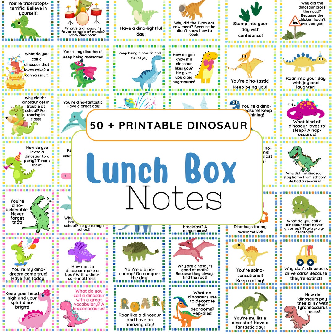 Dinosaur Lunch Notes, Dino Lunch Box Notes, School Lunch Notes ...