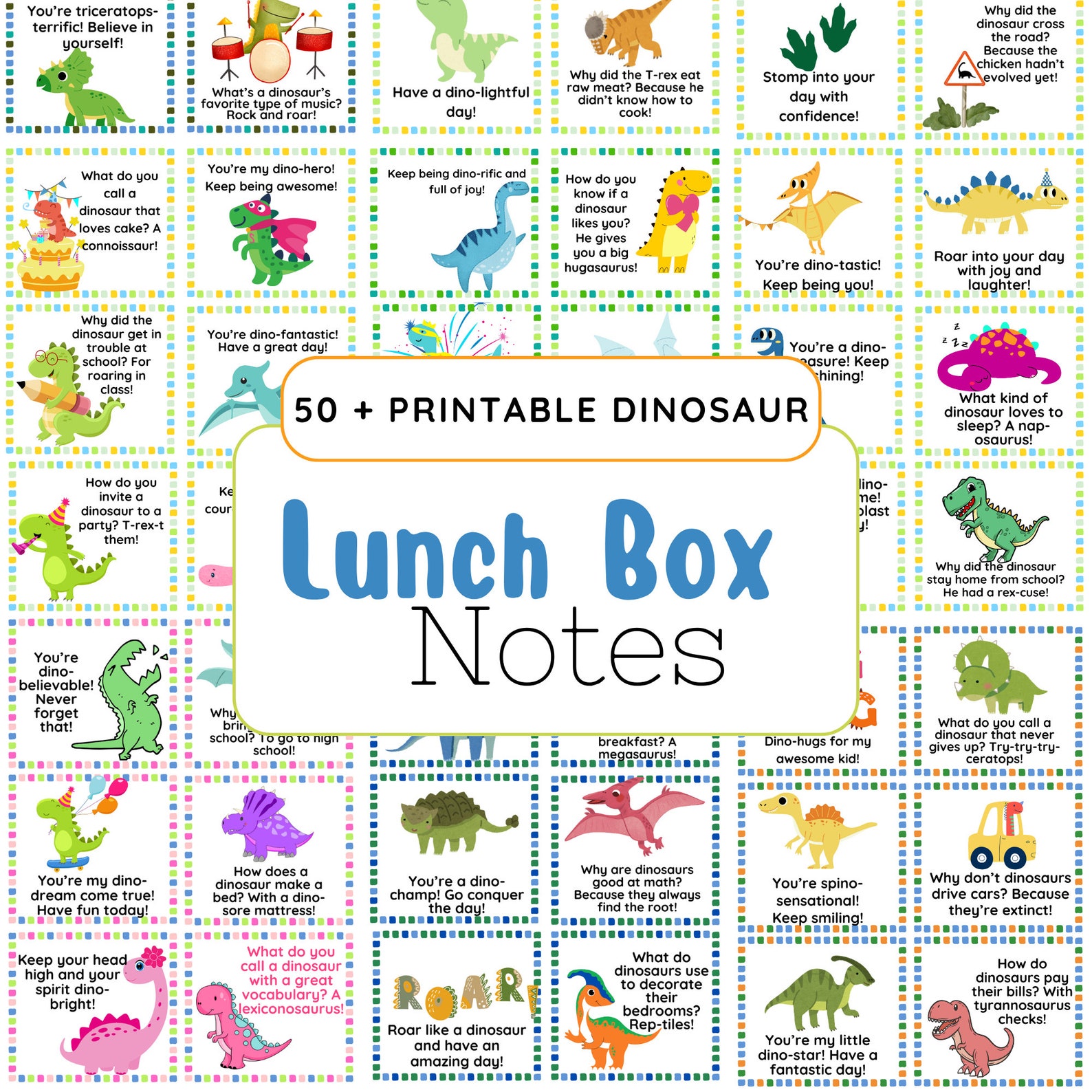 Dinosaur Lunch Notes, Dino Lunch Box Notes, School Lunch Notes ...