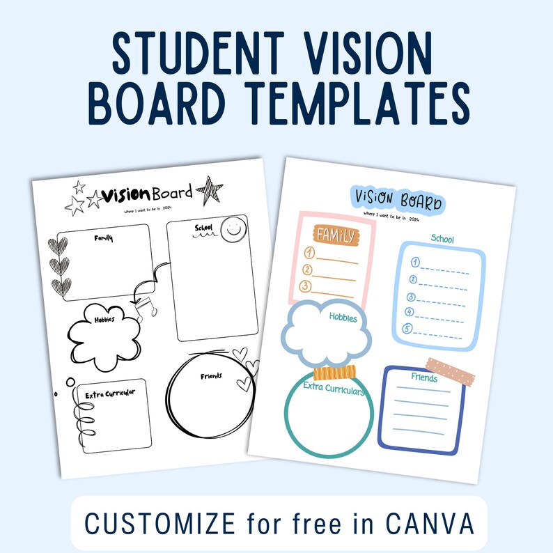 Student Vision Board Templates, Student Vision Board Kit, Student Goal ...