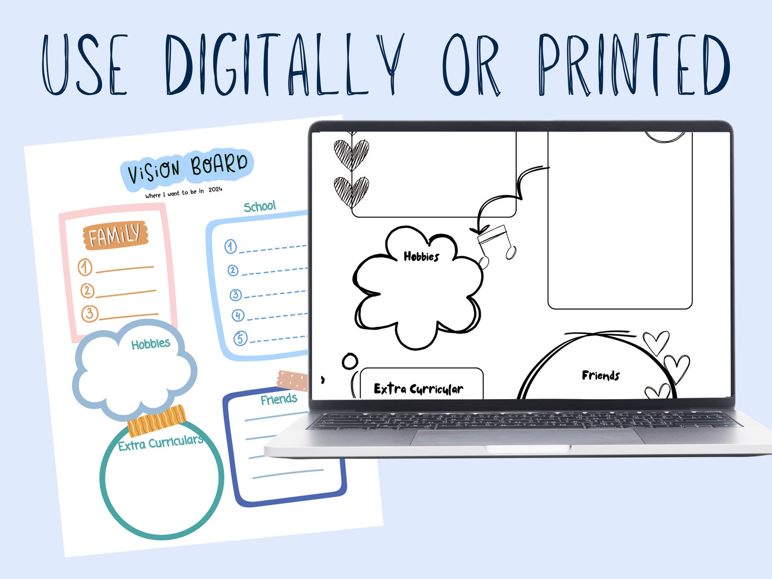 New Year Student Vision Board Worksheets, Student Vision Board Kit, New ...