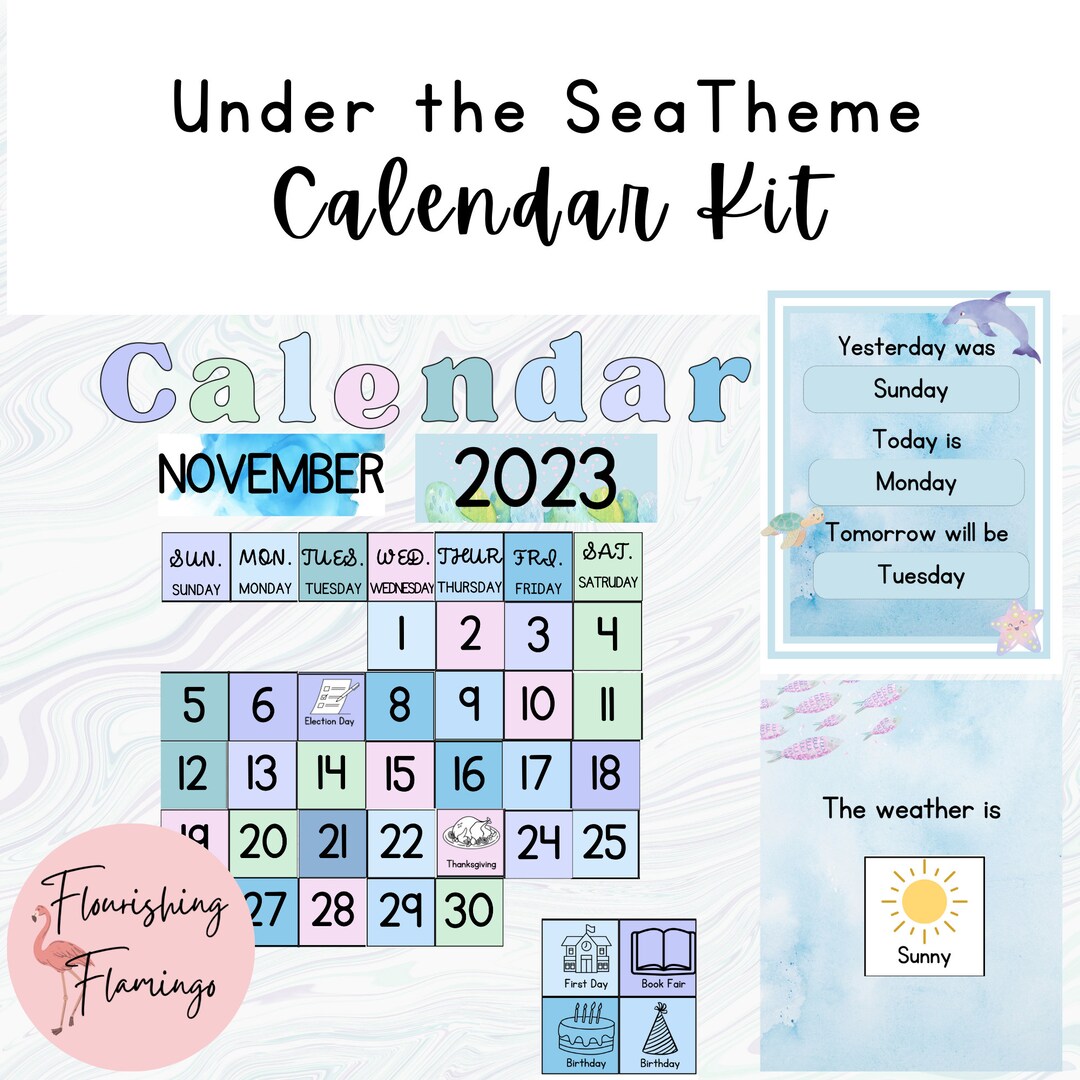 Under the Sea Classroom Decor - Watercolor - Calendar Kit - Etsy