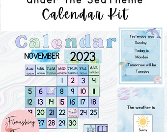 Ocean Under the Sea Theme Classroom Calendar, Sea Life Monthly Calendar ...