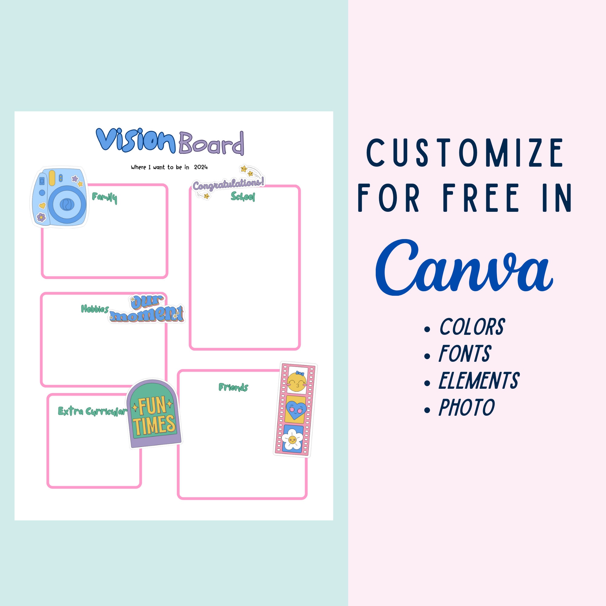 Student Vision Board Templates, Student Vision Board Kit, Student Goal ...