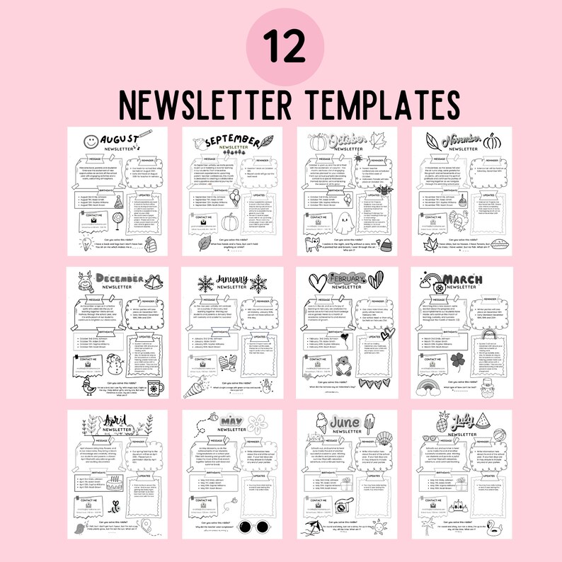 Monthly Classroom Newsletter, Black and White Class Newsletter ...