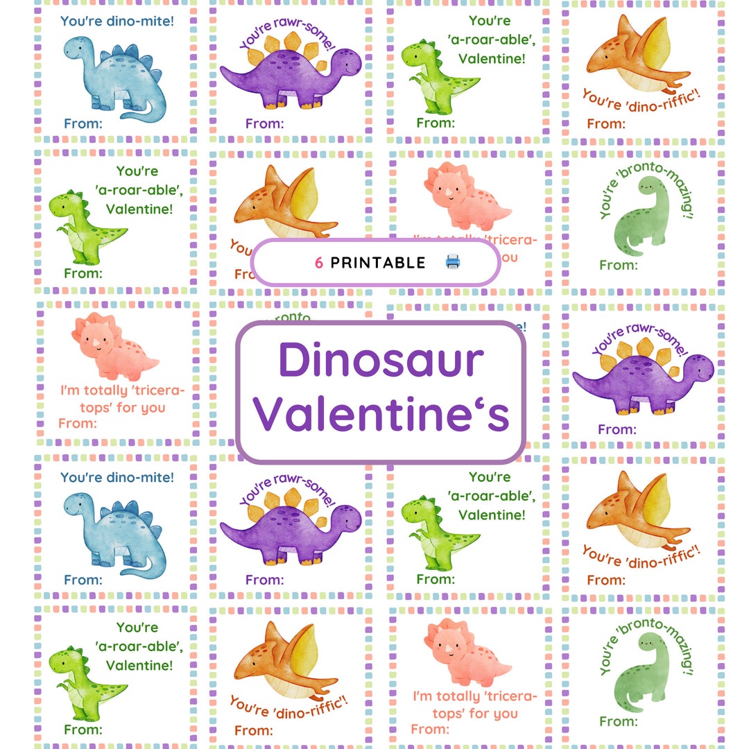 Printable Dinosaur Valentines Day Cards, Kids Valentines Day Cards ...